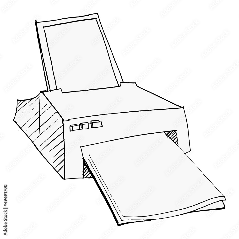 hand drawn, vector, sketch illustration of printer Stock Vector | Adobe ...