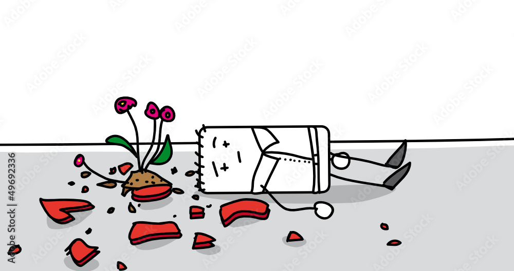 Personnage assommé par un pot de fleurs tombé d'un balcon vector de ...