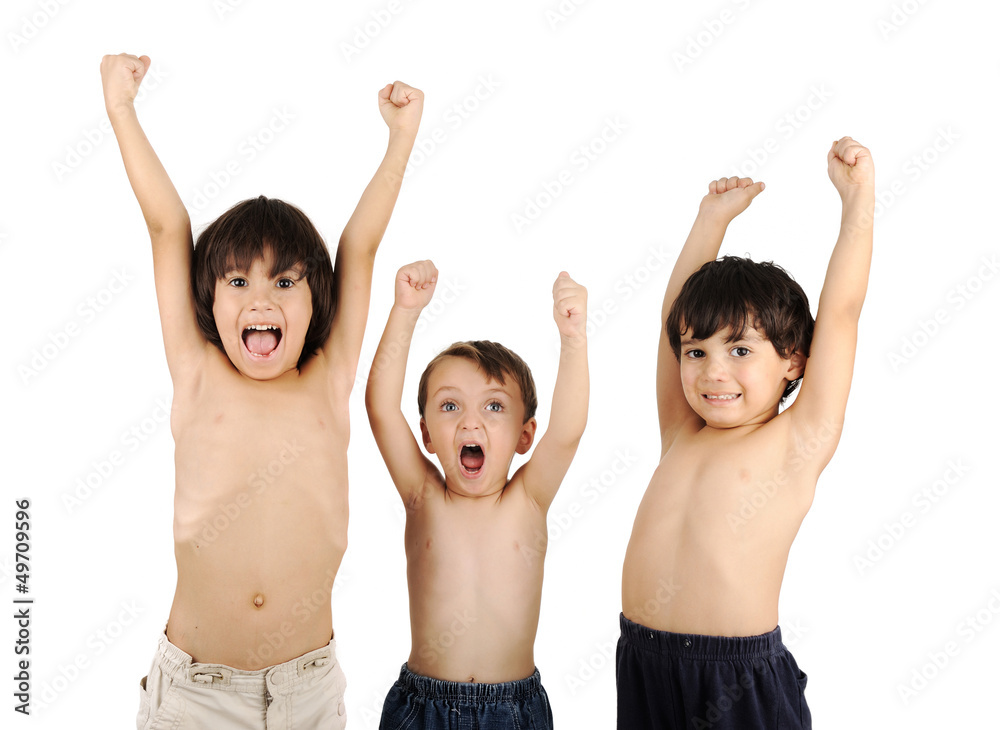 Three shirtless kids celebrating Stock Photo | Adobe Stock