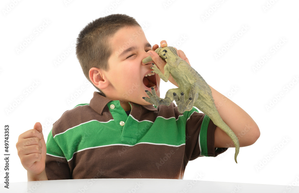 Dino bites little child isolated on white background Stock Photo ...