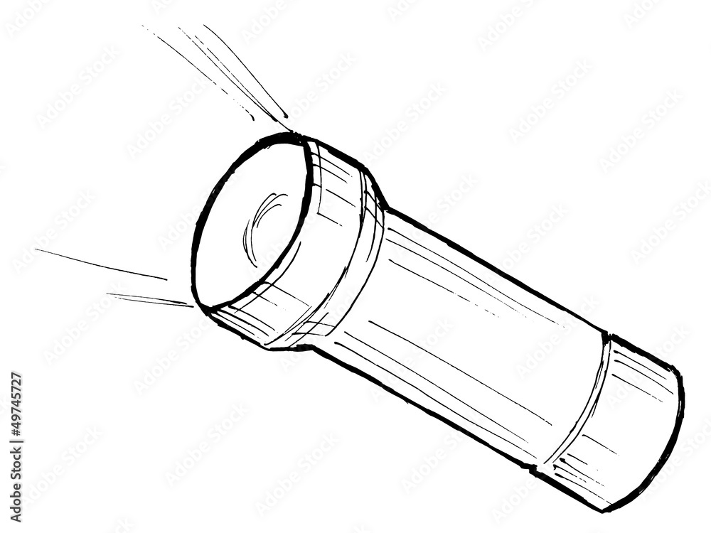 hand drawn, cartoon, sketch illustration of metallic flashlight Stock ...