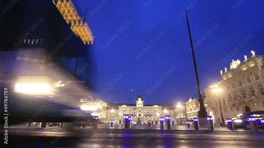 urban traffic during a weak snow in trieste central square Stock Video ...