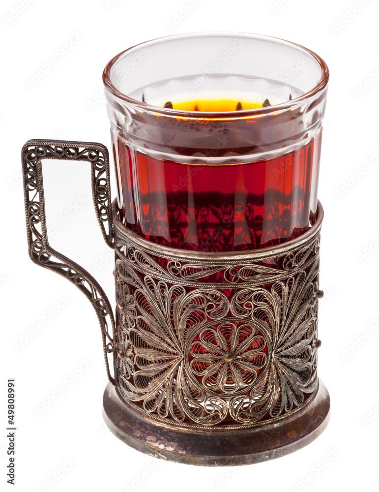 tea in retro glass with glass-holder Stock Photo | Adobe Stock