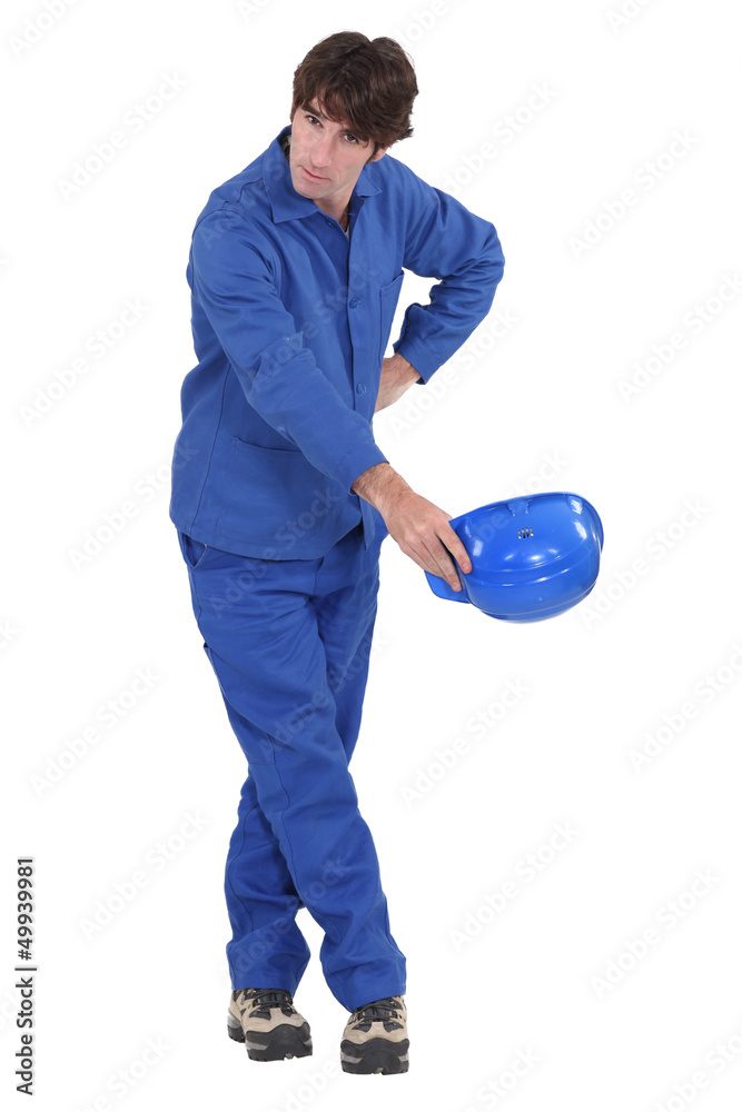 Construction worker taking a bow Stock Photo | Adobe Stock