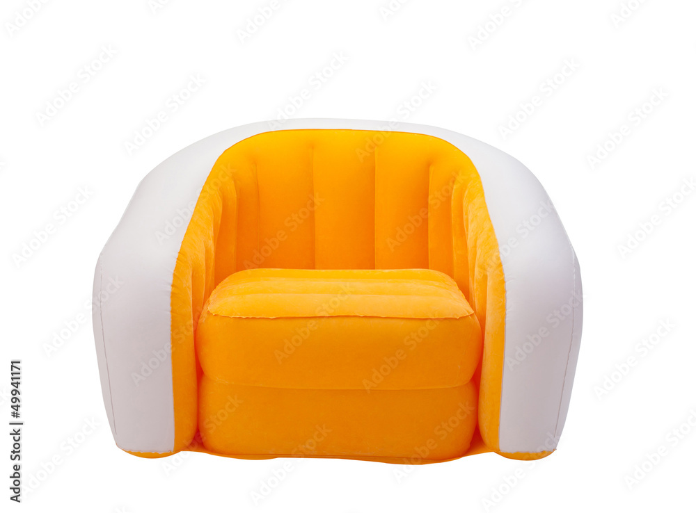 Inflatable orange color armchair isolated on white background Stock ...