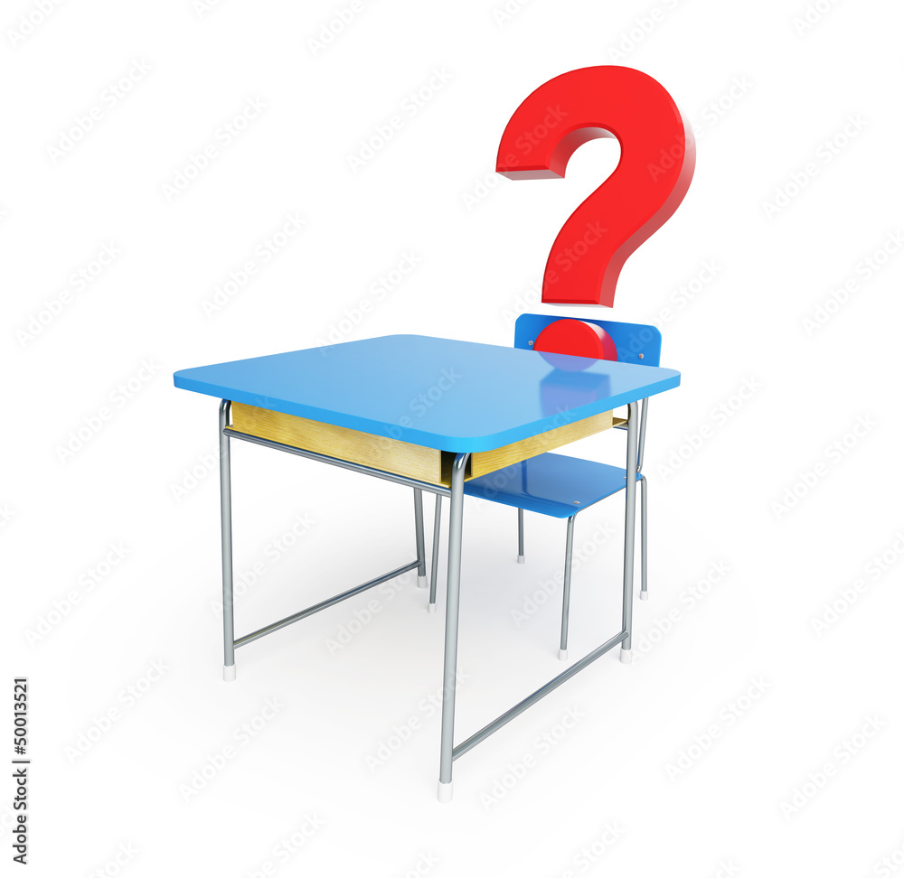 school desk question mark 3d Illustrations on a white background Stock ...