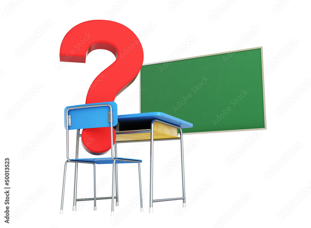 school desk question mark 3d Illustrations on a white background Stock ...