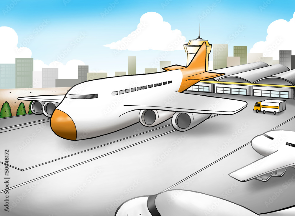 Cartoon illustration of an airport Stock Illustration | Adobe Stock