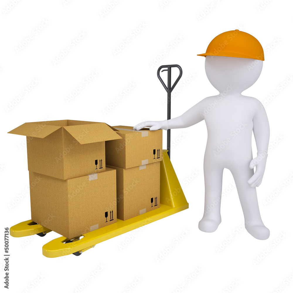 3D man standing next to a pallet truck Stock Illustration | Adobe Stock
