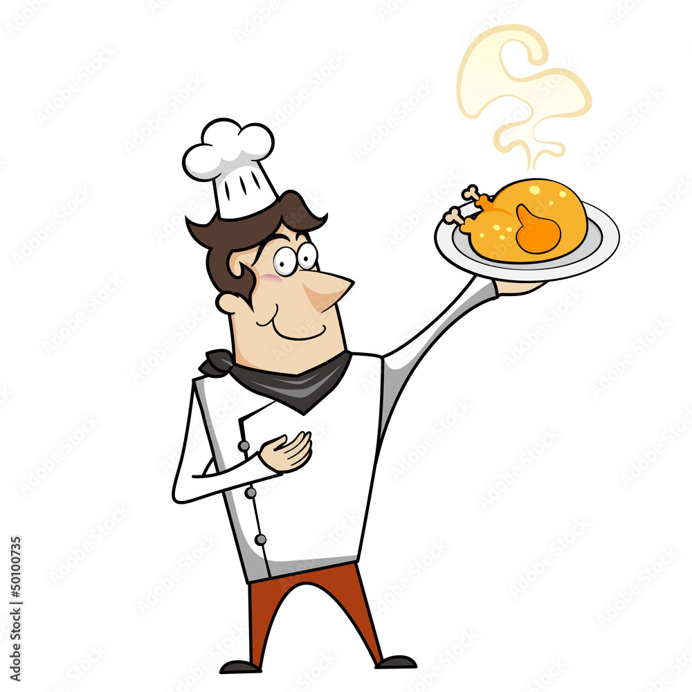 Cartoon Chef with Roast Chicken Stock Vector | Adobe Stock