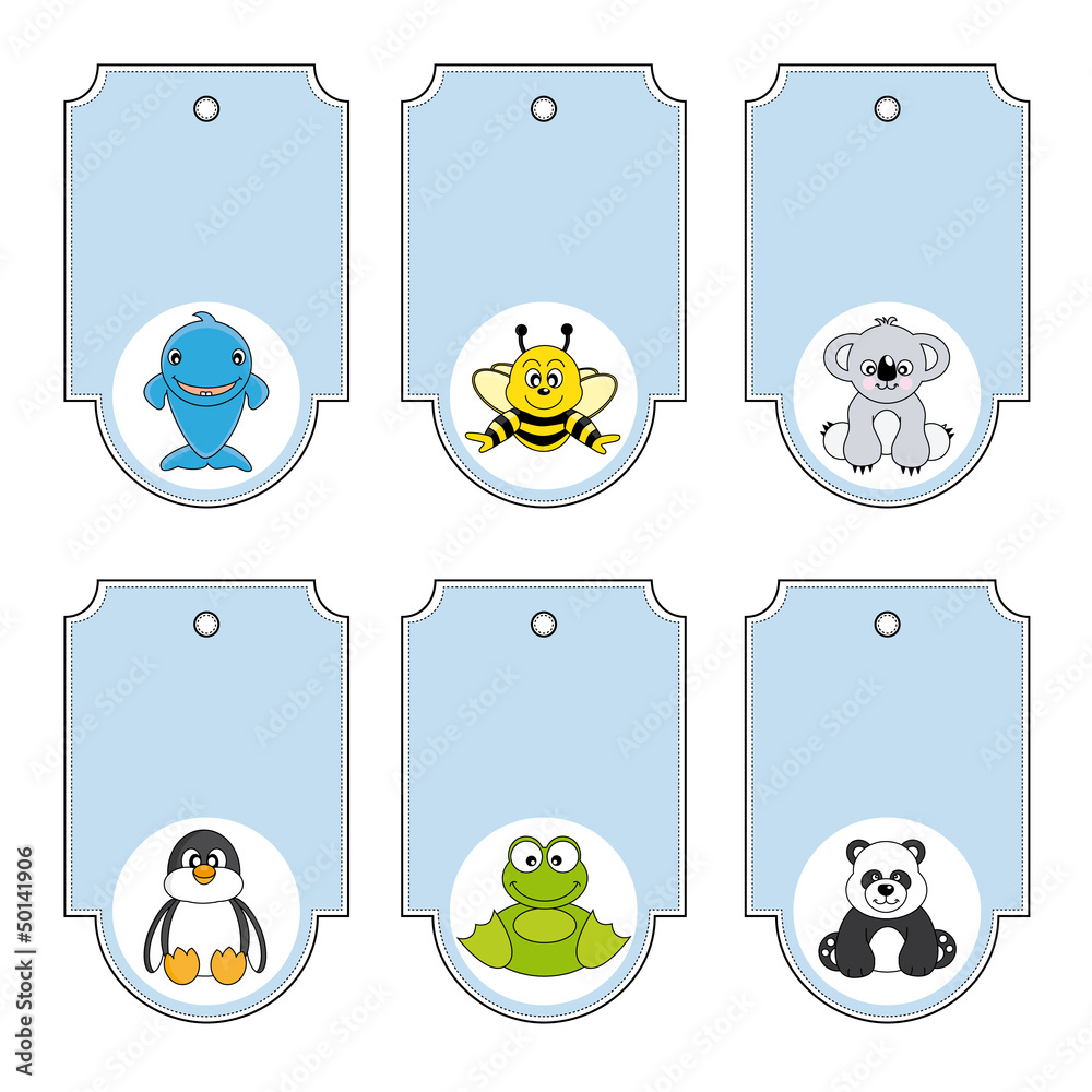cartoon animals labels set Stock Vector | Adobe Stock