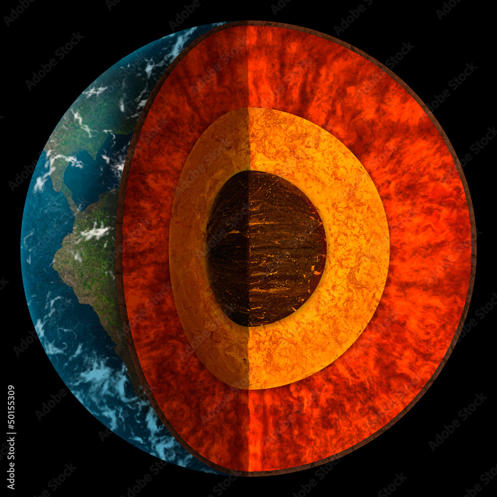 illustration of a cross-section of planet Earth showing individual ...