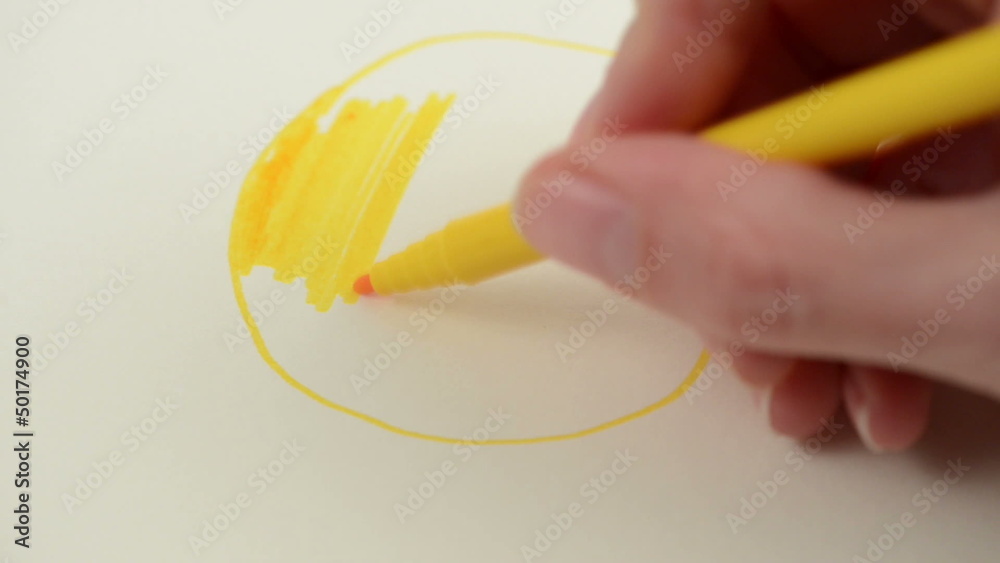 drawing a yellow happy smiley face with a felt-tip pen Stock Video ...