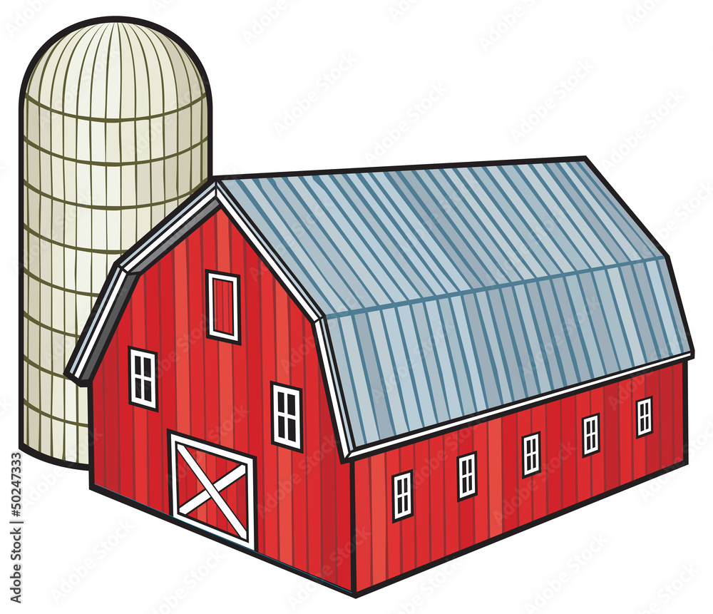 red barn and silo (granary) Stock Vector | Adobe Stock