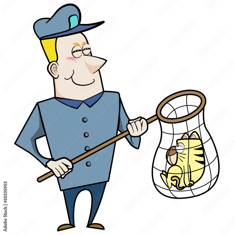 Cartoon Animal Control Officer with Dog in Net Stock Vector | Adobe Stock