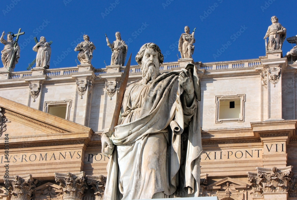 statue of Apostle Paul with a sword in St. Peter's Square, Rome Stock ...