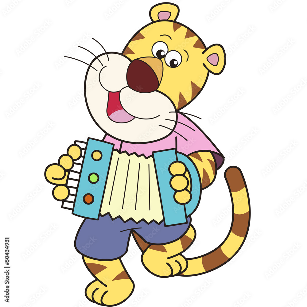 Cartoon Tiger Playing an Accordion Stock Vector | Adobe Stock