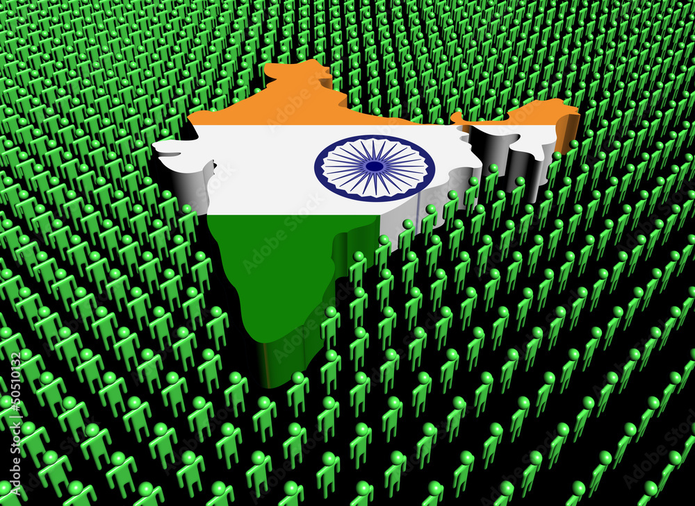 India map flag with many abstract people illustration Stock ...