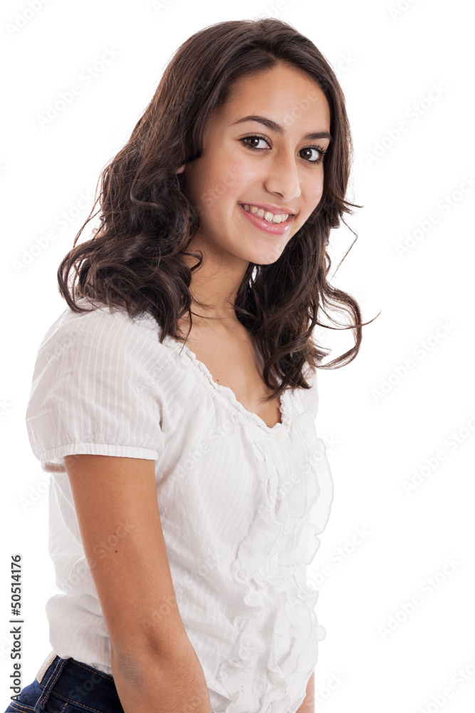 Cute tween girl portrait isolated on white Stock Photo | Adobe Stock