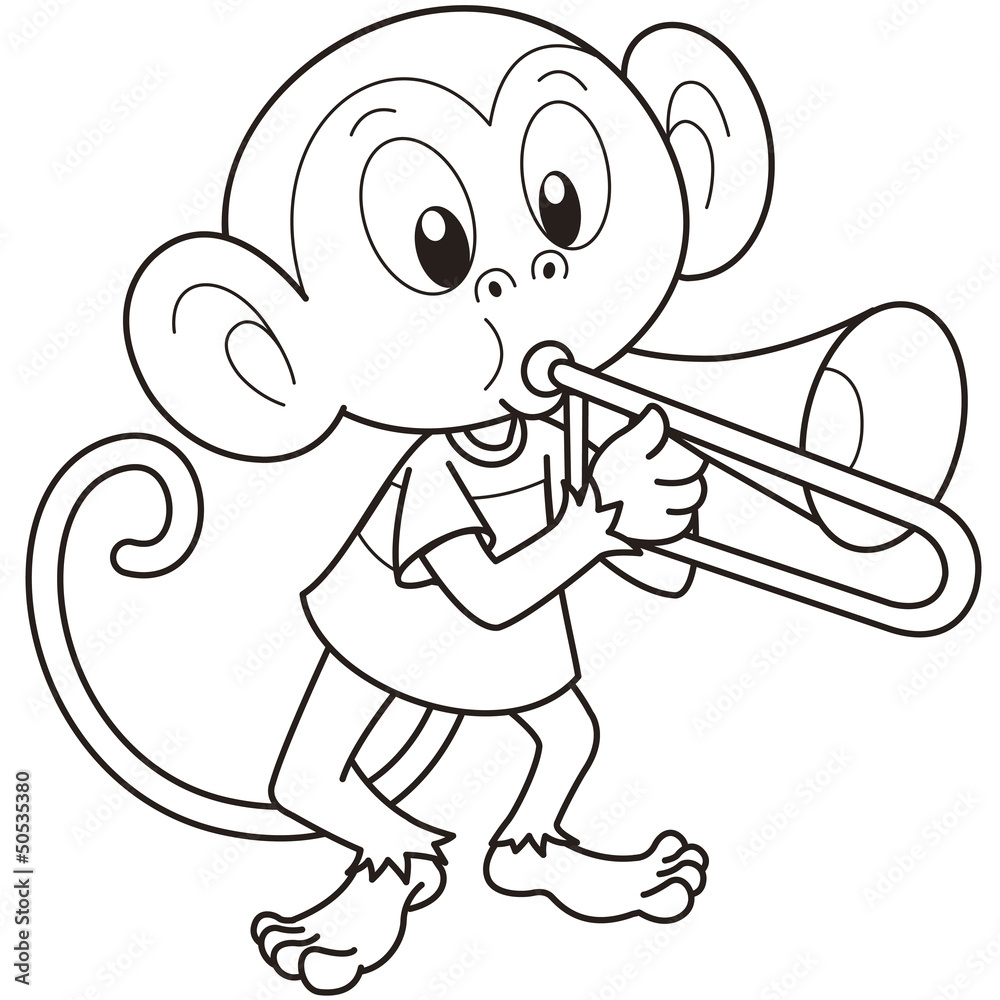 Cartoon Monkey Playing a Trombone Stock Vector | Adobe Stock