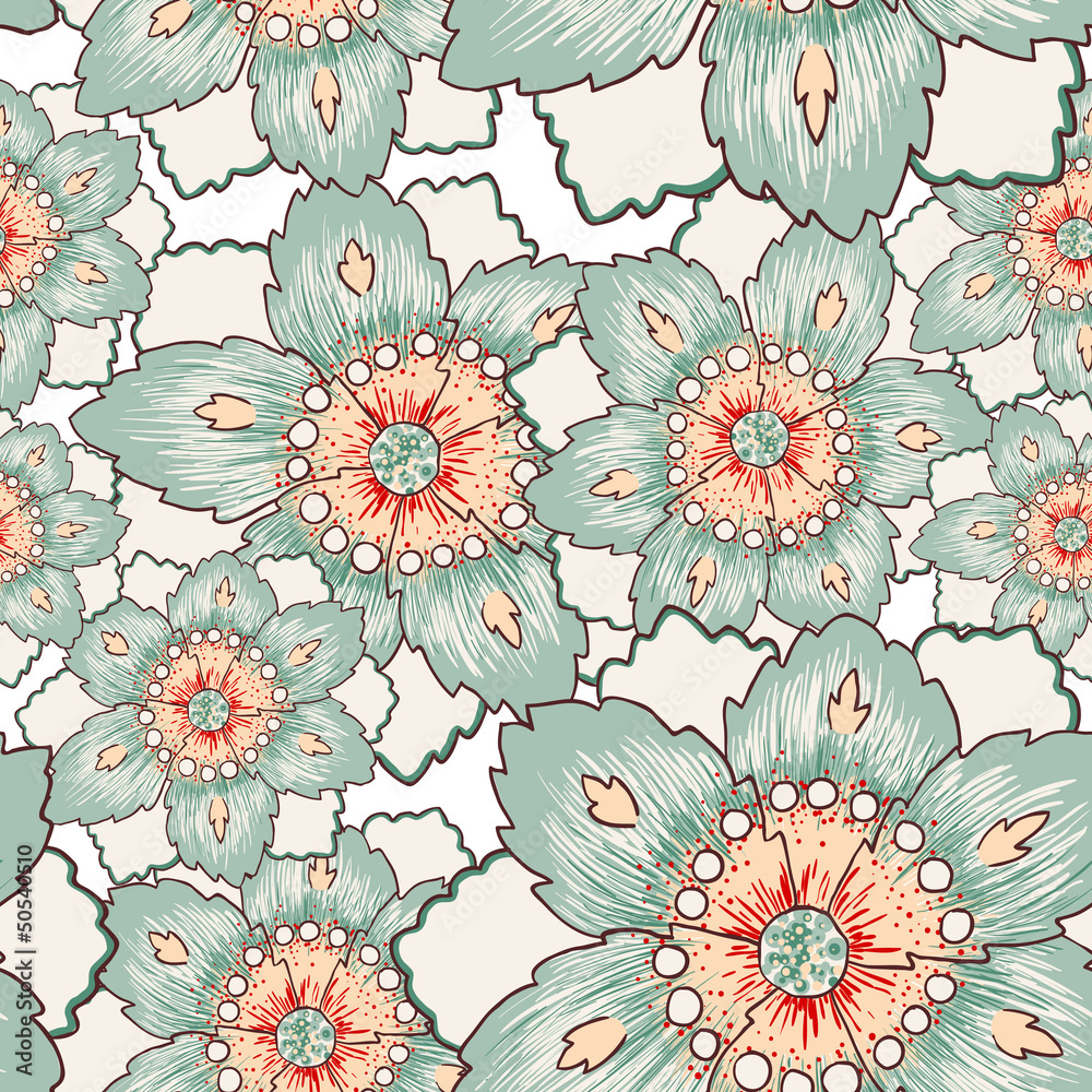 Vintage green flower seamless texture Stock Vector | Adobe Stock