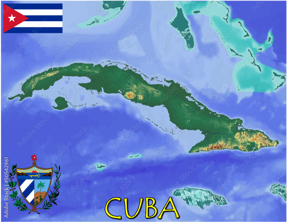 Cuba America Caribbean national emblem map symbol motto Stock Vector ...