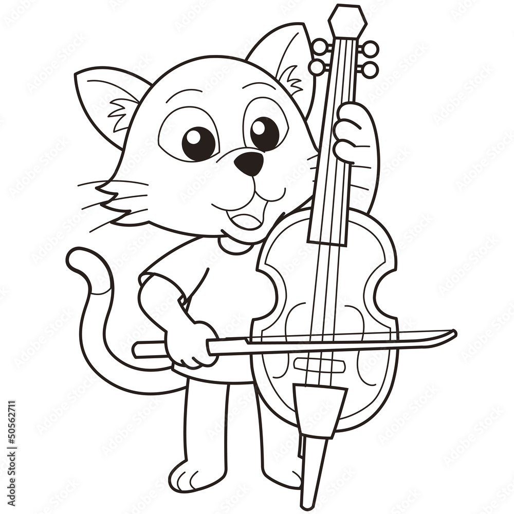 Cartoon Cat Playing a Cello Stock Vector | Adobe Stock
