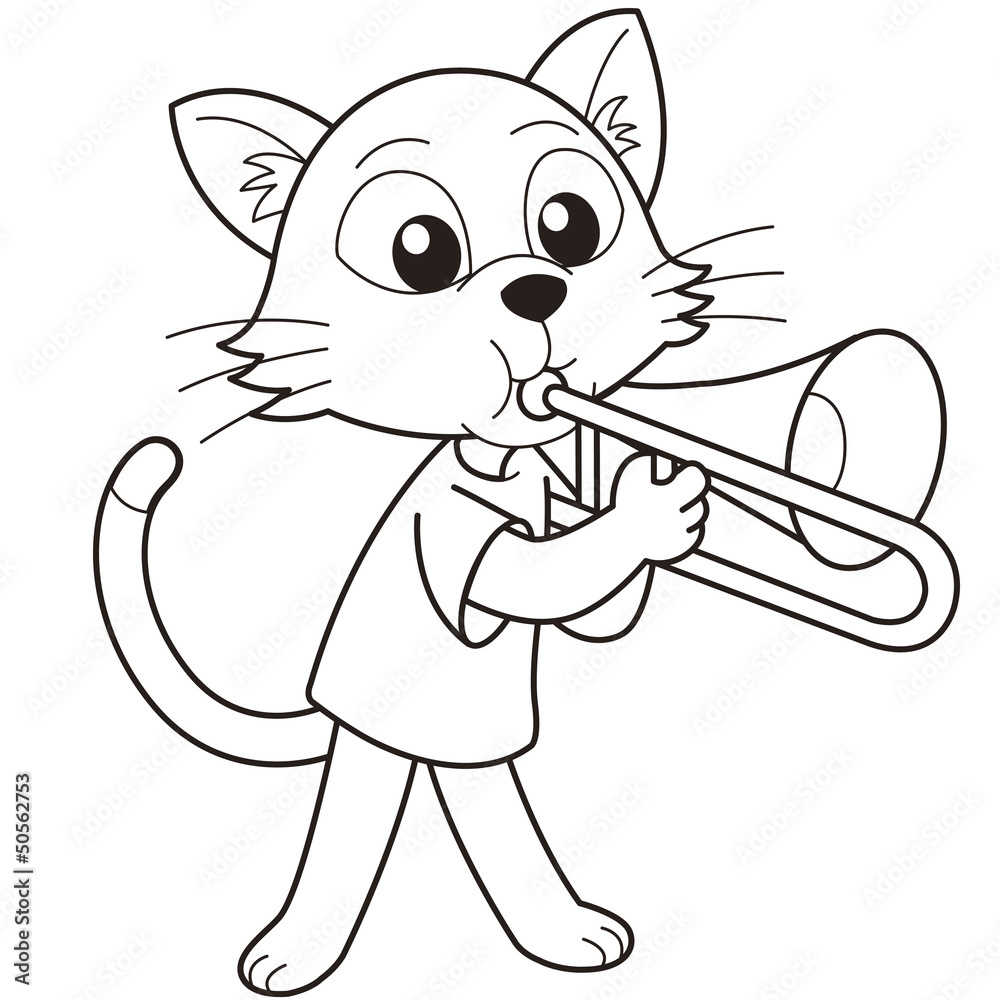 Cartoon Cat Playing a Trombone Stock Vector | Adobe Stock