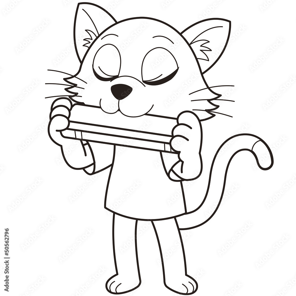 Cartoon Cat Playing a Harmonica Stock Vector | Adobe Stock