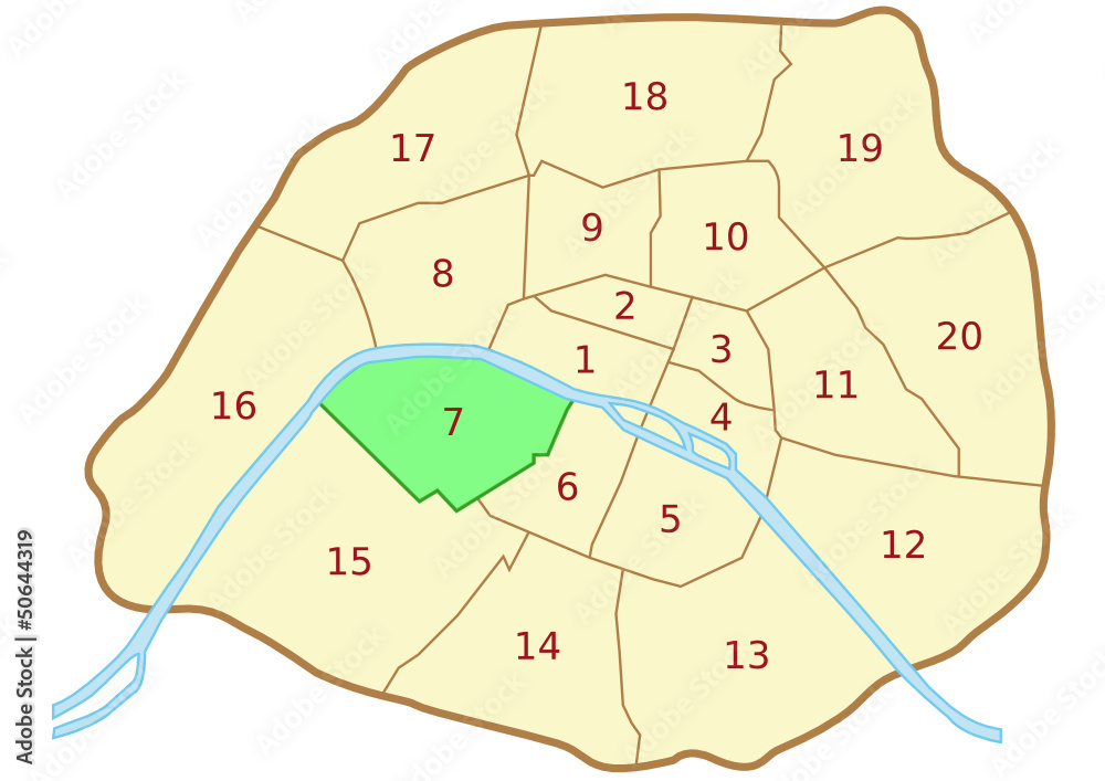 Plan du 7ème arrondissement de Paris Stock Vector | Adobe Stock