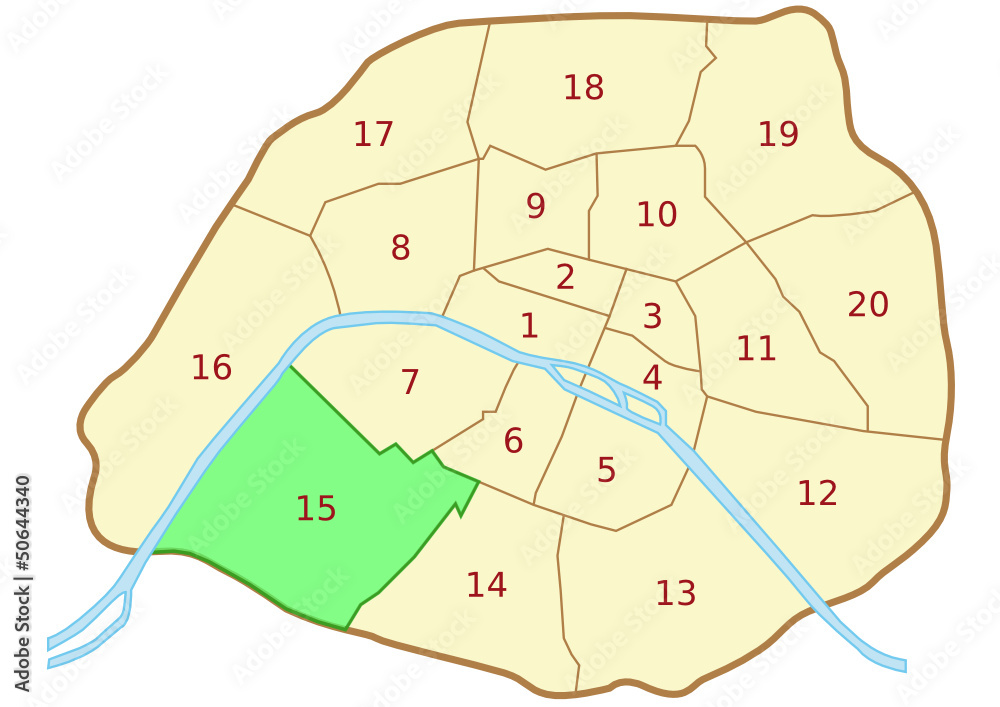 Plan du 15ème arrondissement de Paris Stock Vector | Adobe Stock