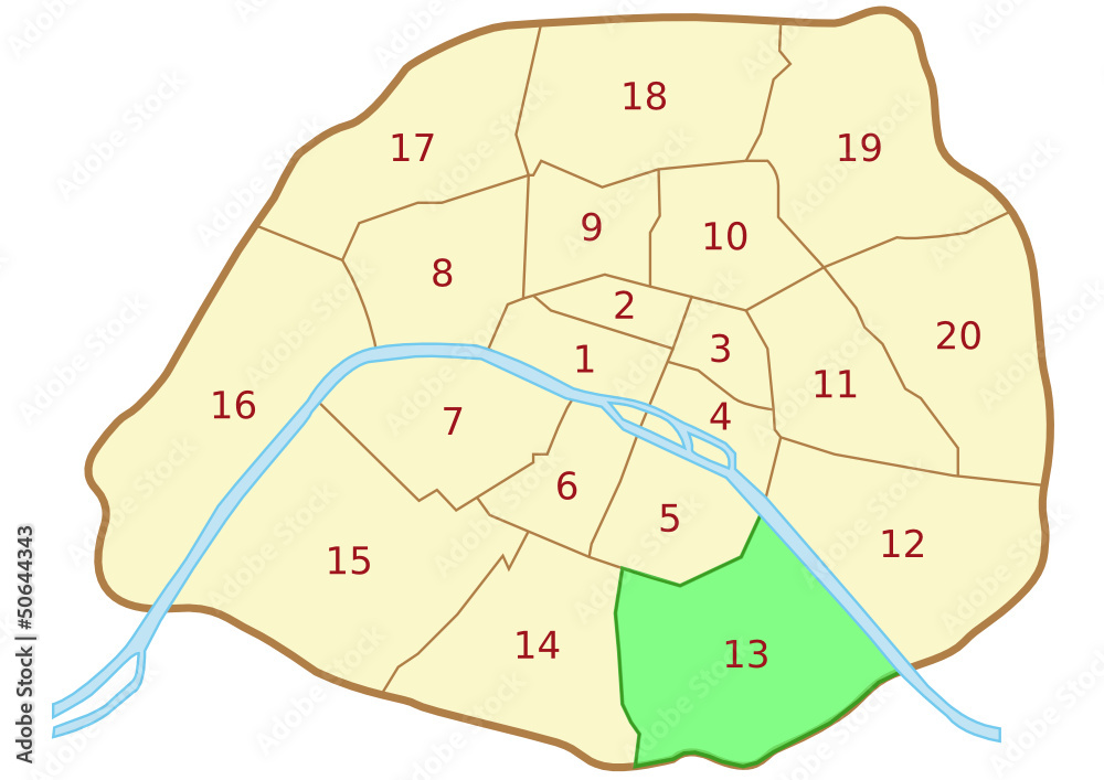Plan du 13ème arrondissement de Paris Stock Vector | Adobe Stock