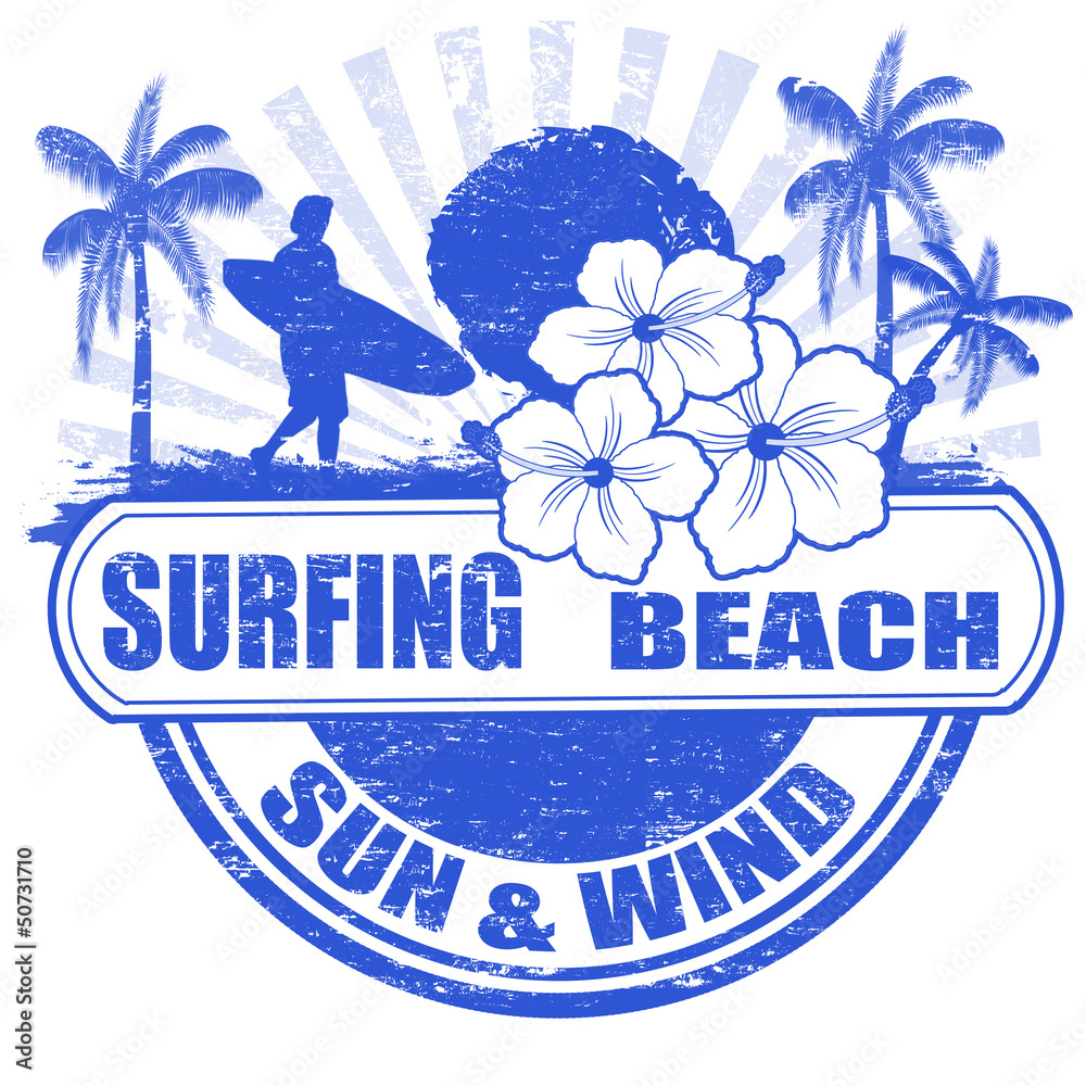 Surfing beach stamp Stock Vector | Adobe Stock