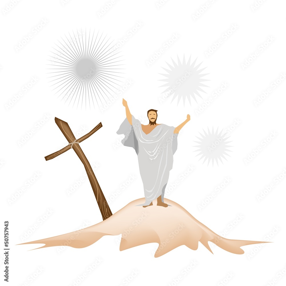 Jesus Christ with Wooden Cross on A Mountain Stock Vector | Adobe Stock