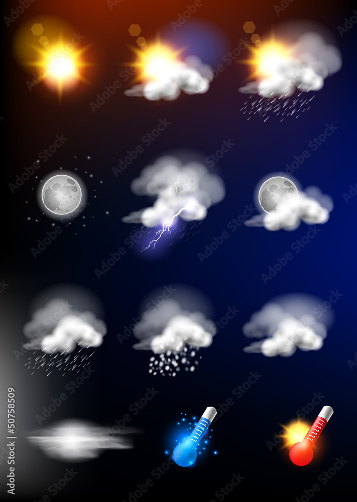 Realistic Vector Weather Symbols Stock Vector | Adobe Stock