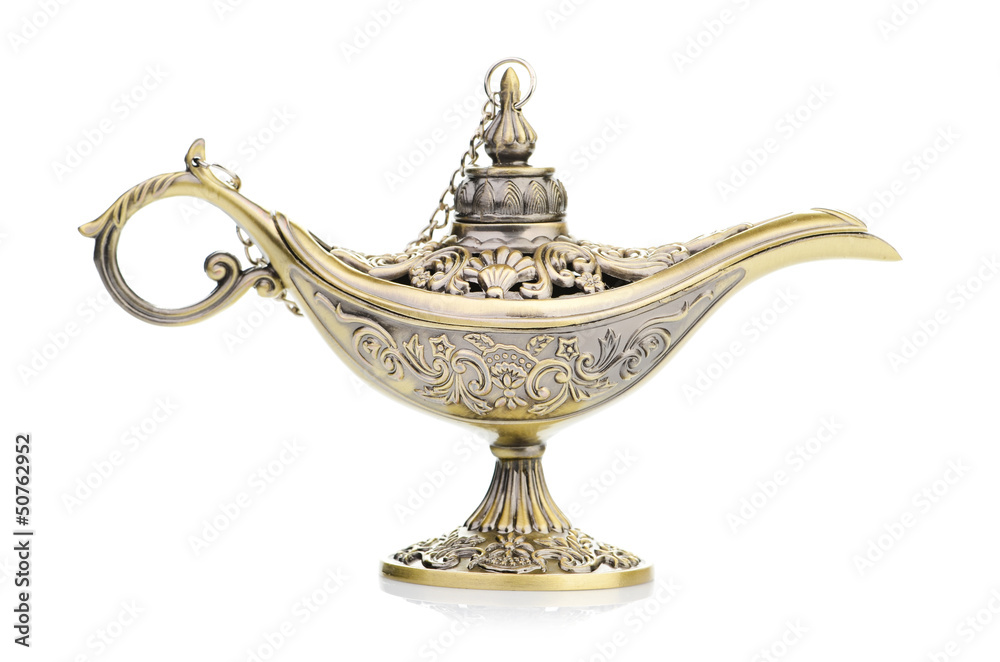 Aladdin magic lamp isolated on white Stock Photo | Adobe Stock