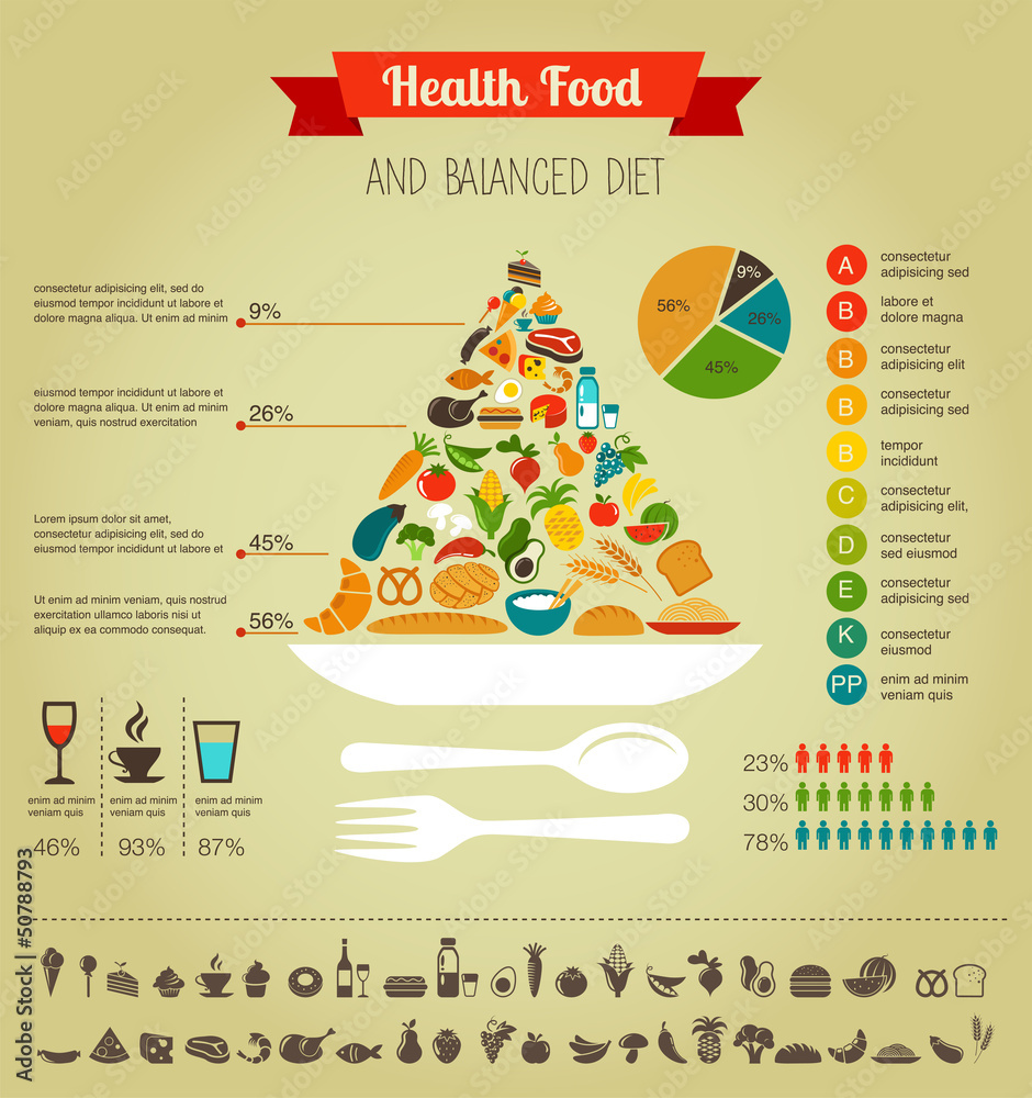 Health food pyramid infographic, data and diagram Stock Vector | Adobe ...