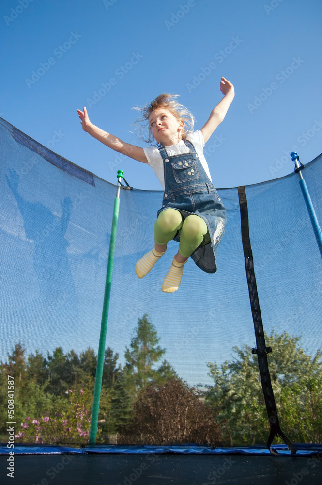 mädchen, kind, trampolin, springen, child, jumping Stock Photo | Adobe ...