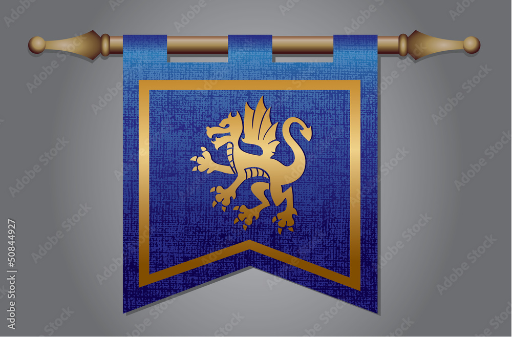 Blue and Gold Medieval flag with dragon emblem Stock Vector | Adobe Stock