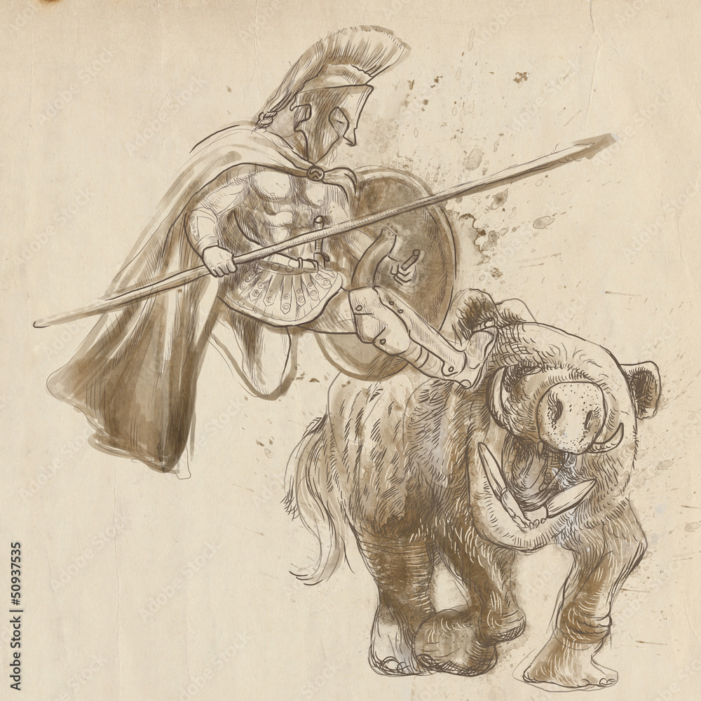 Greek myth and legends (Full sized hand drawing) - Hercules Stock ...