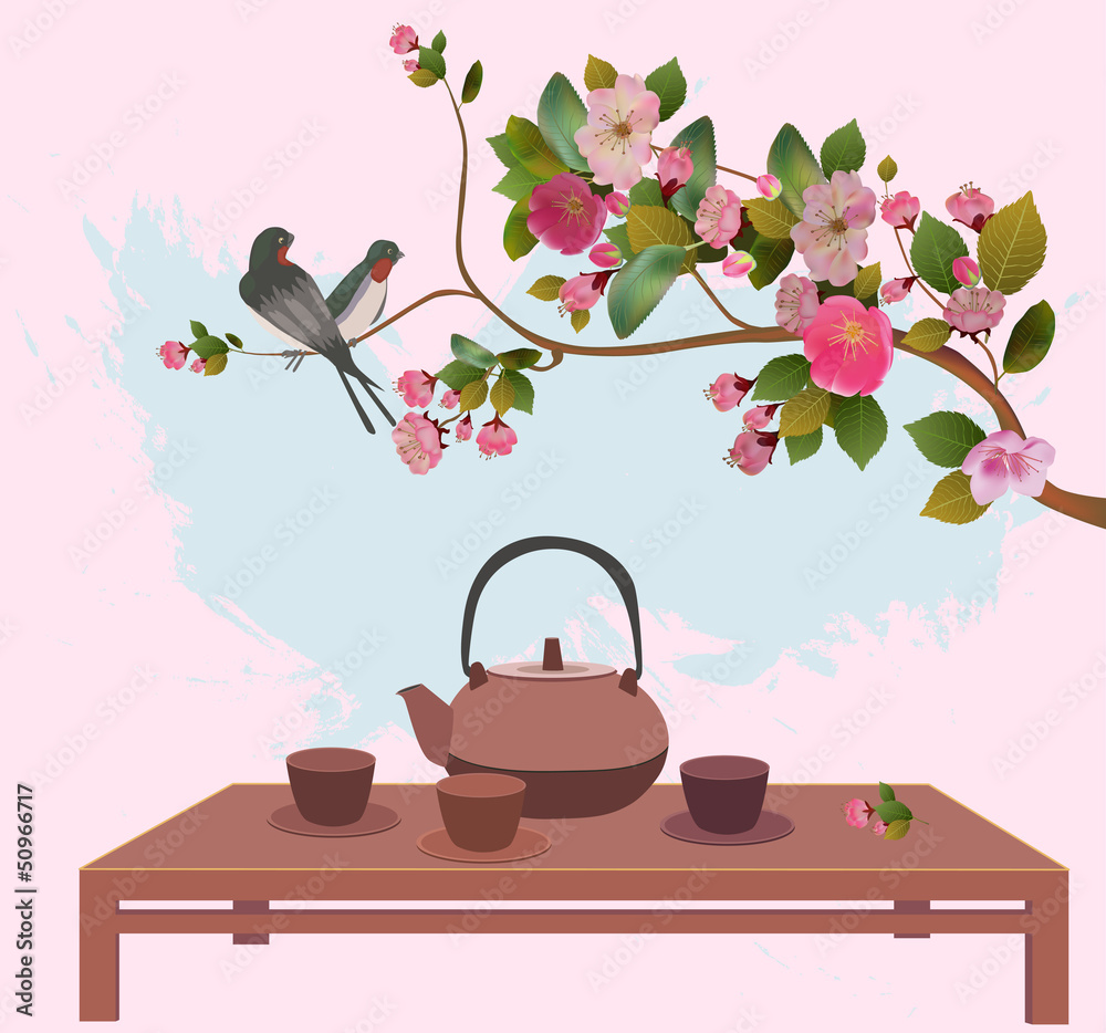 Sakura . Tea ceremony.Menu Stock Vector | Adobe Stock