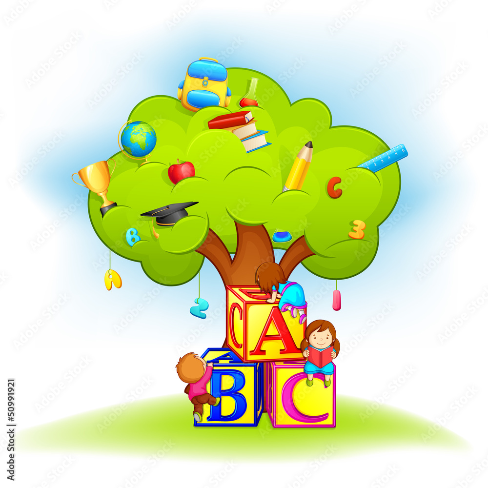 vector illustration of kids climbing wisdom tree Stock Vector | Adobe Stock