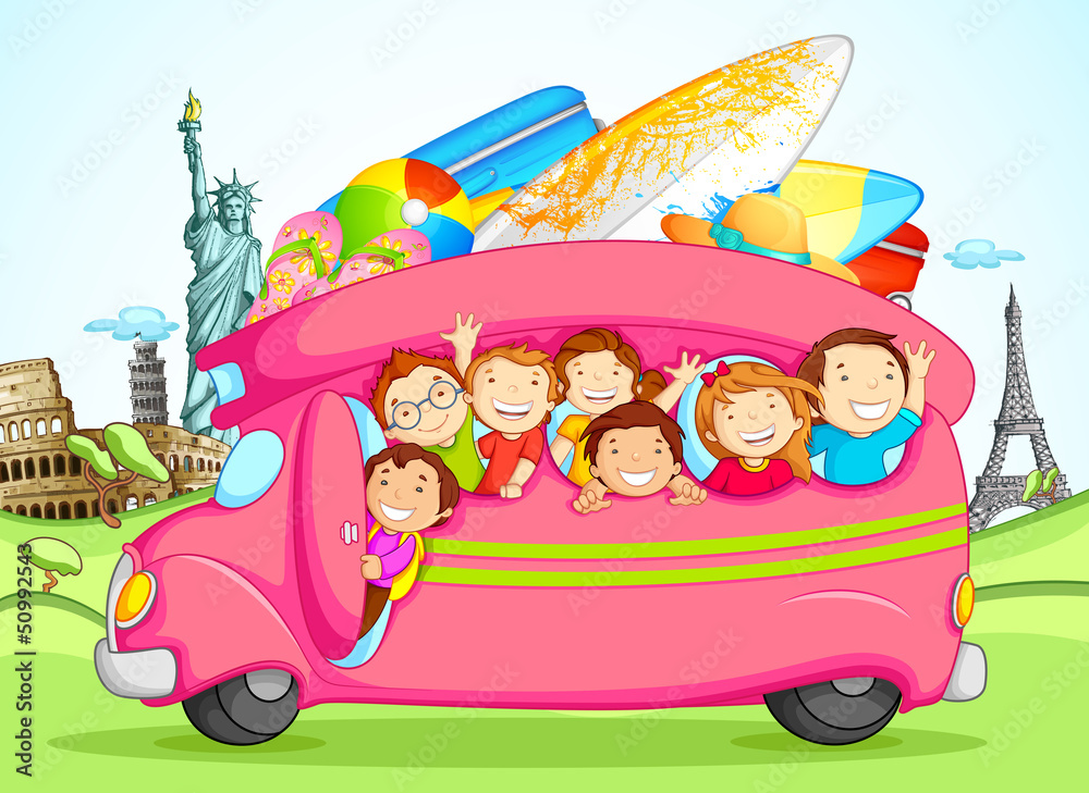 vector illustration of kids enjoying school trip Stock Vector | Adobe Stock