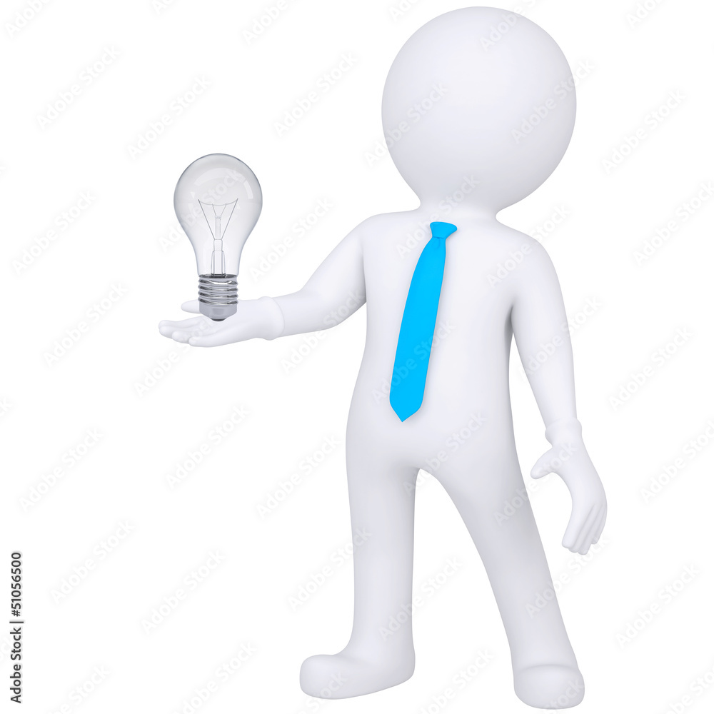 3d white man holding a light bulb Stock Illustration | Adobe Stock