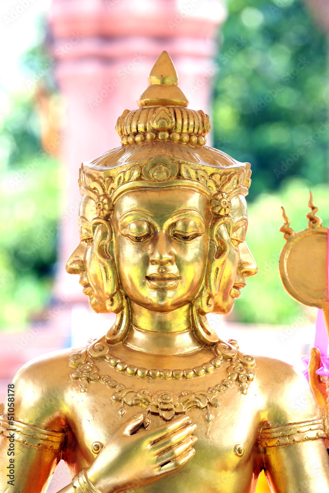 Focus Face Gold statue of Brahma. Stock Photo | Adobe Stock