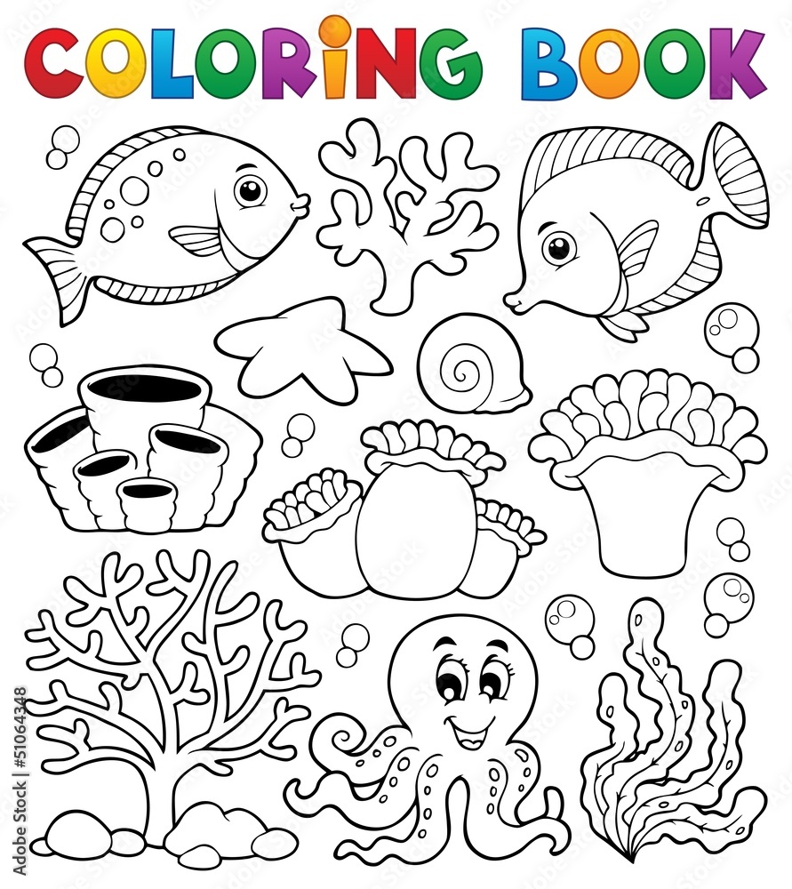 Coral Reef Coloring Book Cuttlefish Coral Reef Colouring Page Etsy