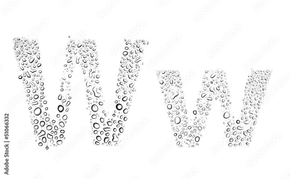 Water drops alphabet letter w, isolated white Stock Photo | Adobe Stock