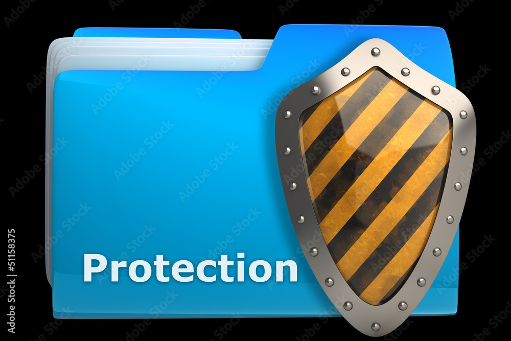 documents folder protected by yellow shield isolated on white ...