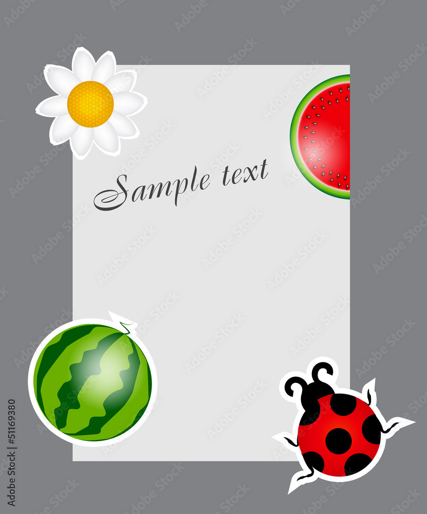 watermelon, ladybug, daisy on blank page vector illustration Stock ...