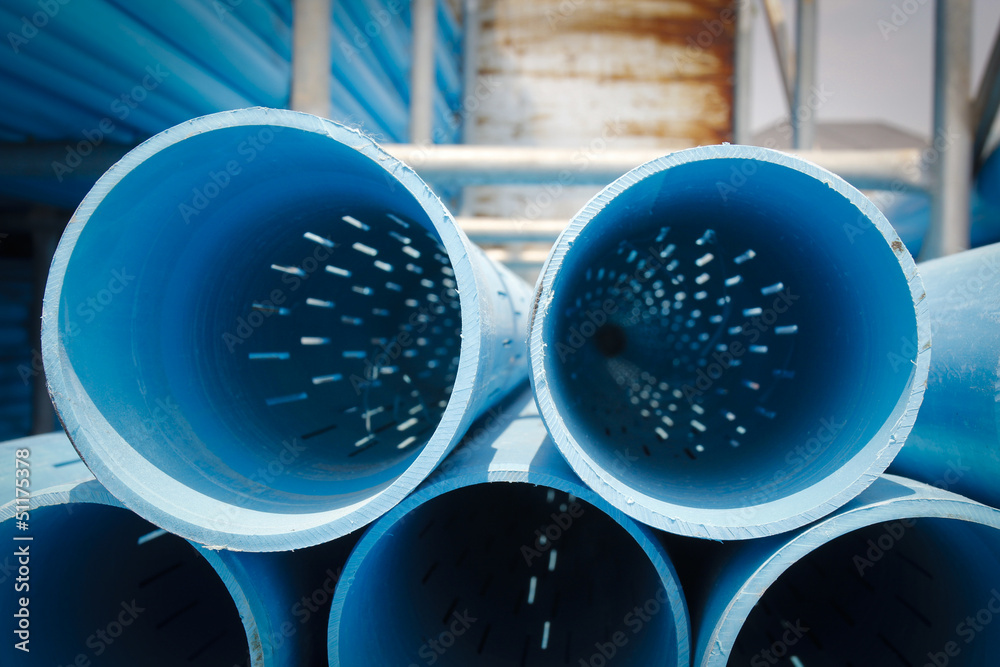 PVC Screen Pipe / Well Casing Pipes for submerged pump Stock Photo ...